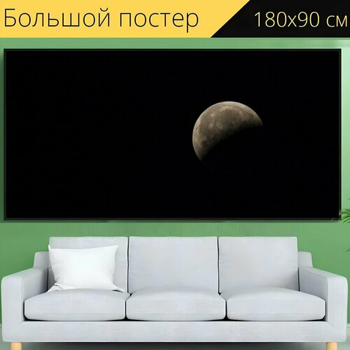 Большой постер "Луна, ночь, свет луны" 180 x 90 см. для интерьера
