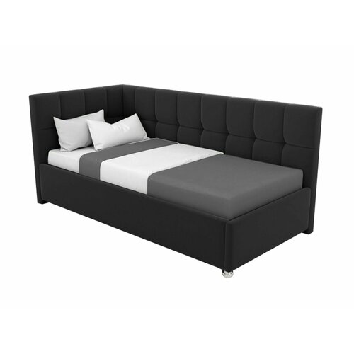 Двуспальная кровать Эльза 140x200 основание металлическое с ламелями велюр черный ножки 13 см хром угол правый