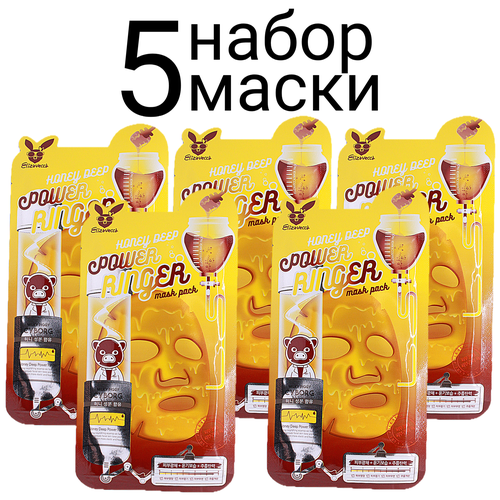 Elizavecca Power Ringer Mask Pack Honey Deep Тканевая маска с медом набор 5шт