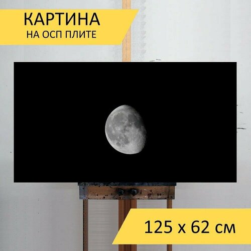 Картина на ОСП 125х62 см. "Ночное небо, луна, ночь" горизонтальная, для интерьера, с креплениями