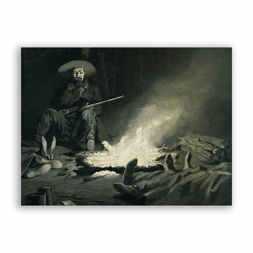 Картина на холсте, репродукция / Фредерик Ремингтон - On Guard at Night / Размер 40 x 53 см