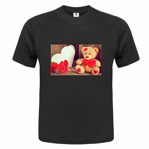 Футболка  Детская футболка ONEQ 146 (11-12) размер с принтом День Святого Валентина, черная, размер 11-12, черный