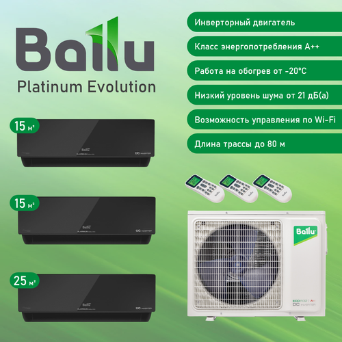 Мульти сплит система на 3 комнаты Ballu BSUI-FM-09HN8(BL)х2+BSUI-FM-12HN8(BL)/BA3OI-FM-21HN8