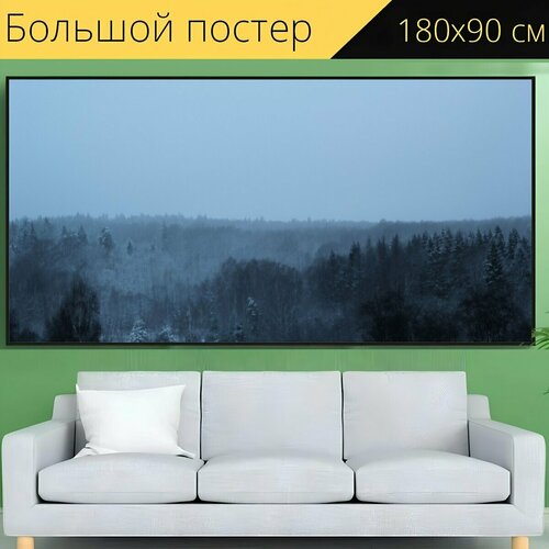 Большой постер "Елки в лесу, природа, россия" 180 x 90 см. для интерьера