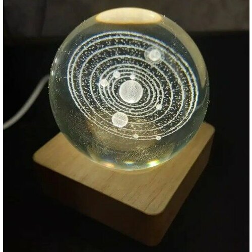 Хрустальный шар 3д ночник, с гравировкой планета светодиодный, питание 5V от USB кабеля