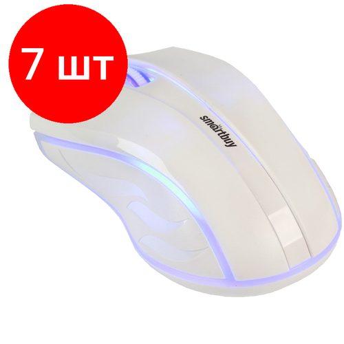 Комплект 7 шт, Мышь Smartbuy ONE 338, USB, с подсветкой, белый, 2btn+Roll