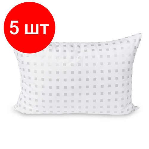 Комплект 5 штук, Подушка 50х70, стеганная, (иск. лебяжий пух/тик ПЭ), белые шашечки