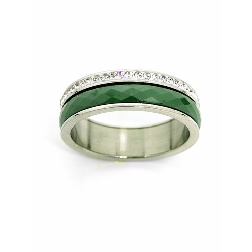Кольцо, искусственный камень, циркон, керамика, размер 20, серебряный, зеленый