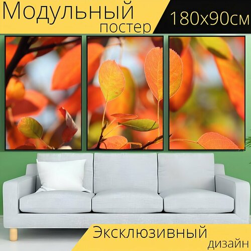 Модульный постер "Осенью листвы, цвета осени, листья" 180 x 90 см. для интерьера