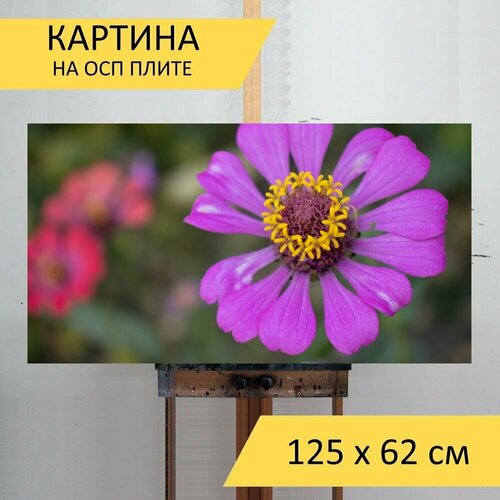 Картина на ОСП 125х62 см. "Цветок, цветочная пыльца, фиолетовый" горизонтальная, для интерьера, с креплениями