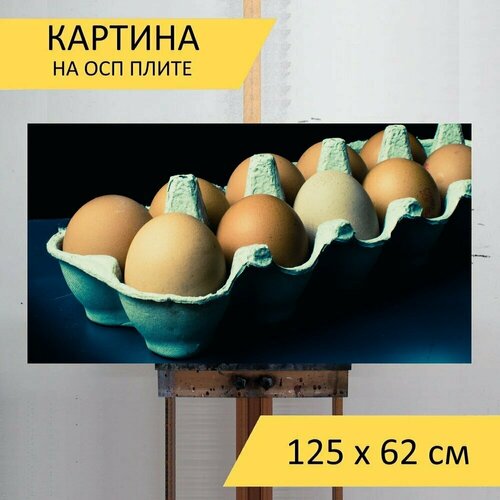 Картина на ОСП 125х62 см. "Яйцо, яйца, еда" горизонтальная, для интерьера, с креплениями