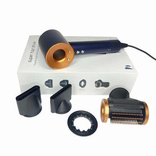 Профессиональный фен для волос Super Hair Dryer HD15, c ионизацией для укладки волос, Золото, 4 магнитных насадок комплекте