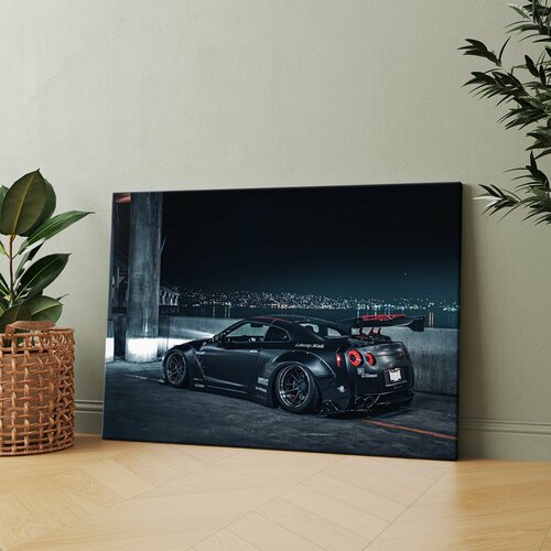 Картина на холсте (Nissan GTR в черно-красной окраске) 50x70 см. Интерьерная, на стену.