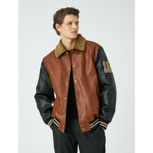 Кожаная куртка KOTON, размер XL, коричневый