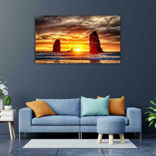 Картина на холсте 60x110 LinxOne "Sunset at Cannon Beach пляж" интерьерная для дома / на стену / на кухню / с подрамником