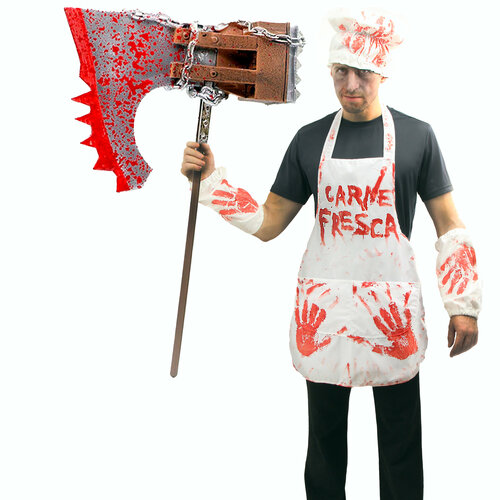 Зомби костюм мужской – Кровавый мясник (фартук + нарукавники + колпак)