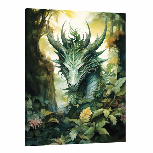 Интерьерная картина 50х70 "Зеленый дракон: великий защитник"
