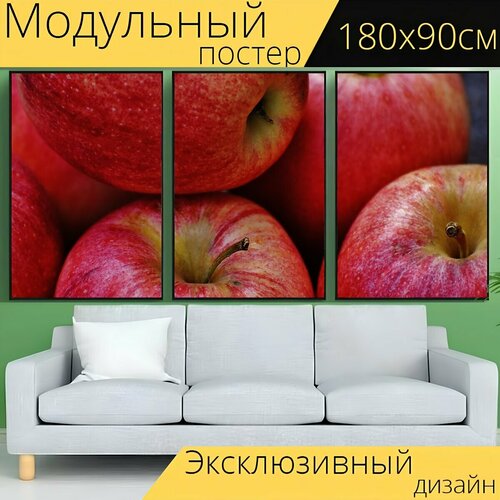 Модульный постер "Яблоки, красный, вкусный" 180 x 90 см. для интерьера