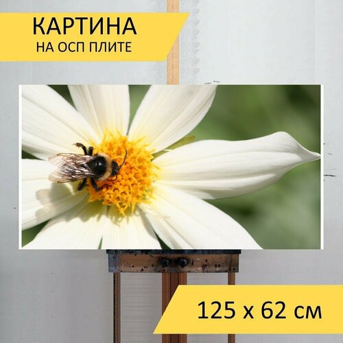 Картина на ОСП 125х62 см. "Пчела, мёд, цветок" горизонтальная, для интерьера, с креплениями