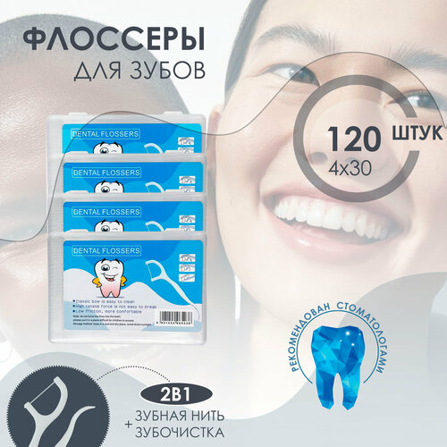 Флоссеры 2в1, зубная нить + зубочистка 120 шт