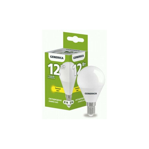 Светодиодная LED лампа IEK GENERICA шар G45 E14 12W(1200lm) 3000K 2K 45x81 матовая LL-G45-12-230-30-E14-G (упаковка 14 штук)