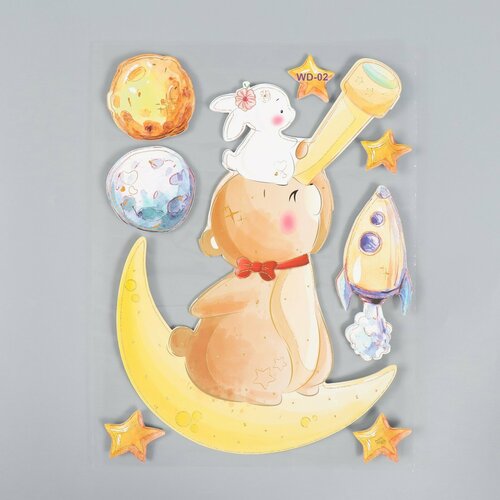 Наклейка EVA интерьерная "Мишка с зайкой на Луне" 41х31,5 см