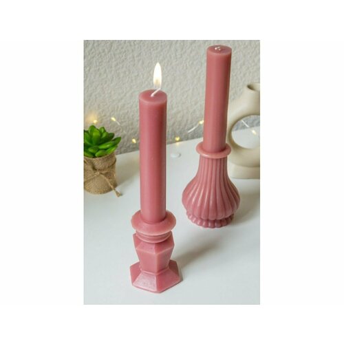 Декоративная свеча античное изящество с гранёным основанием, розовый бархат, парафин, 25 см, Kaemingk 215652-1