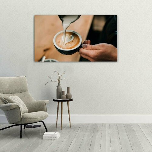 Картина на холсте 60x110 LinxOne "Кофе капучино" интерьерная для дома / на стену / на кухню / с подрамником