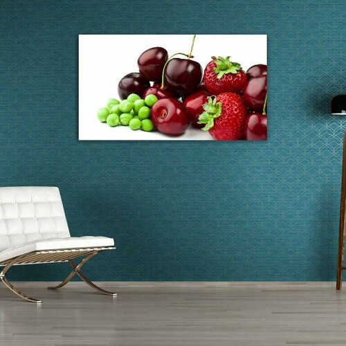 Картина на холсте 60x110 LinxOne "Ягоды черешня клубника горох" интерьерная для дома / на стену / на кухню / с подрамником