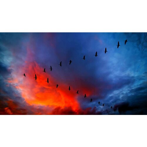 Картина на холсте 60x110 LinxOne "Canada v formation sunset geese" интерьерная для дома / на стену / на кухню / с подрамником