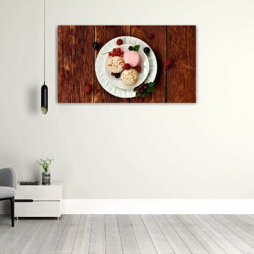 Картина на холсте 60x110 LinxOne "Ягоды печенье макаруны сладкое" интерьерная для дома / на стену / на кухню / с подрамником