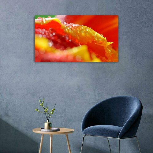 Картина на холсте 60x110 LinxOne "Красный, цветок, тюльпан, капли" интерьерная для дома / на стену / на кухню / с подрамником