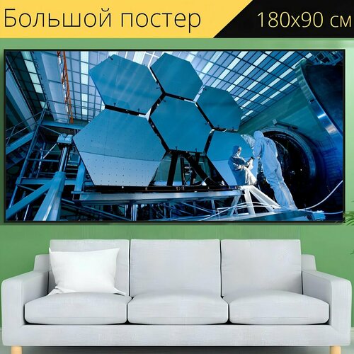 Большой постер "Телескопические зеркала, зеркала, телескоп" 180 x 90 см. для интерьера