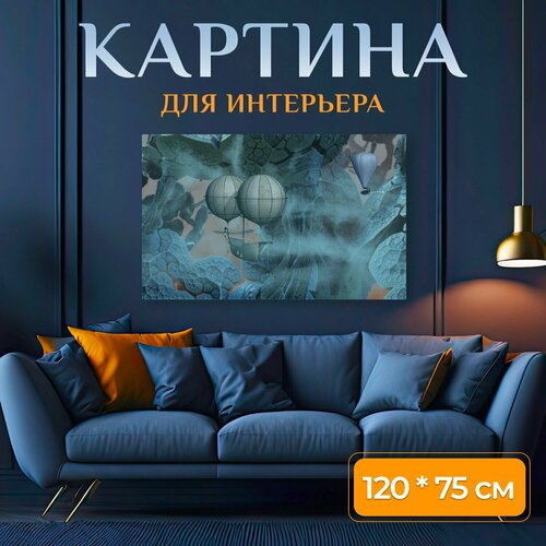 Картина на холсте "Фантазия, воздушный шар, небо" на подрамнике 120х75 см. для интерьера