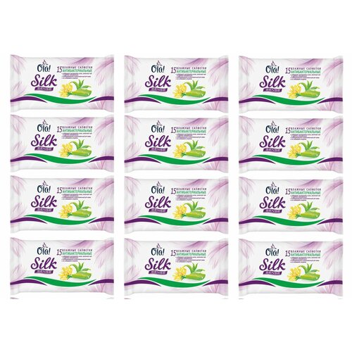 Ola! Влажные салфетки очищающие Silk Sense антибактериальные, 15 шт, 12 уп