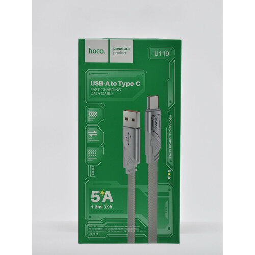 Нейлоновый+кабель+hoco+U119+USB-A+to+Type C - белый