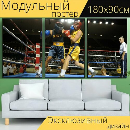 Модульный постер "Заниматься боксом, боксеры, звенеть" 180 x 90 см. для интерьера