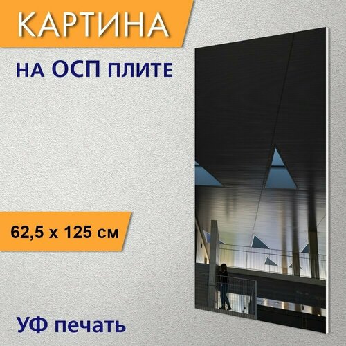 Вертикальная картина на ОСП "Женщина, лестница, архитектуры" 62x125 см. для интерьериа