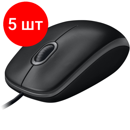 Комплект 5 штук, Мышь компьютерная Logitech USB OPTICAL B100 910-006605