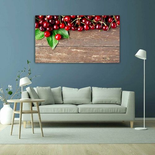 Картина на холсте 60x110 LinxOne "Красные спелые вишни на" интерьерная для дома / на стену / на кухню / с подрамником