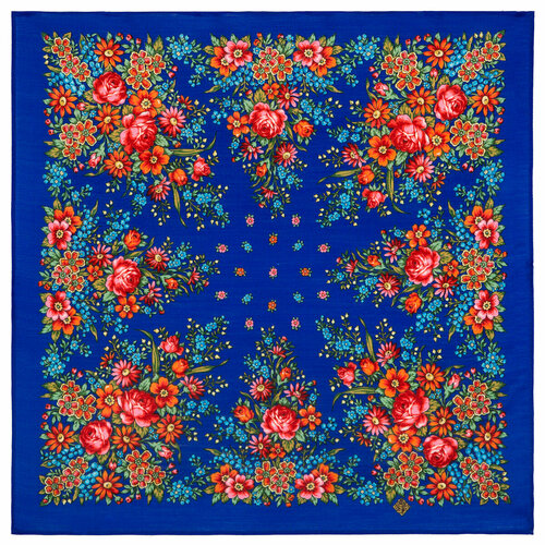 Платок Павловопосадская платочная мануфактура,72х72 см, красный, синий