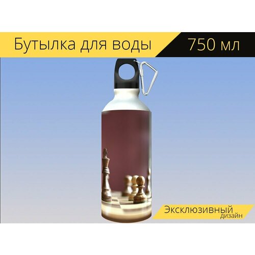 Бутылка фляга для воды "Шахматы, игровая доска, игра в шахматы" 750 мл. с карабином и принтом