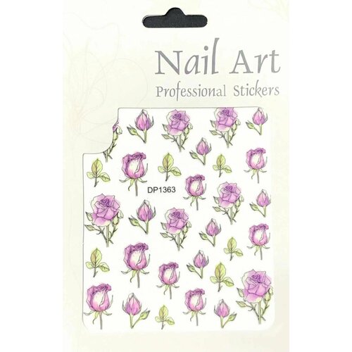 Наклейки для дизайна ногтей Nail Art - цветы фиолетовые, 1 упаковка