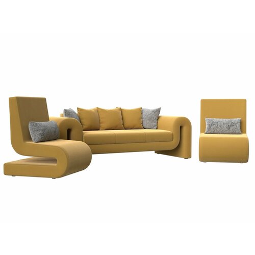 Набор Волна-1 (диван, 2 кресла), Микровельвет желтый