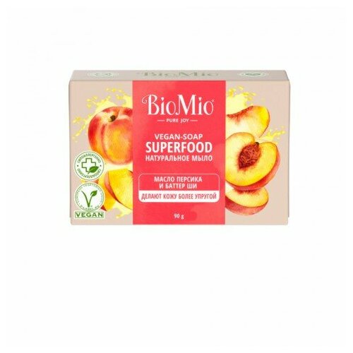BioMio Мыло кусковое натуральное Superfood Персик и масло ши персик, 90 г