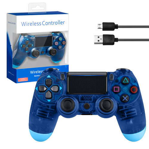 Джойстик для PS4 беспроводной AA прозрачный синий (no logo)