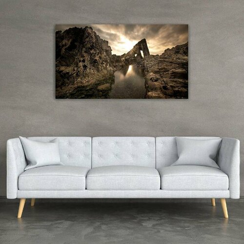 Картина на холсте 60x110 LinxOne "Небо свет камни скалы море" интерьерная для дома / на стену / на кухню / с подрамником