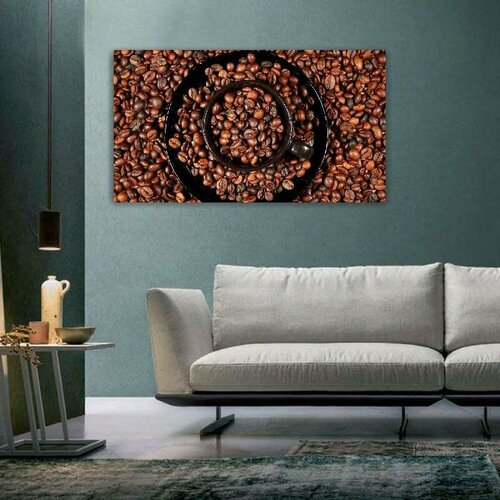Картина на холсте 60x110 LinxOne "Кофе чашка круги блюдце" интерьерная для дома / на стену / на кухню / с подрамником