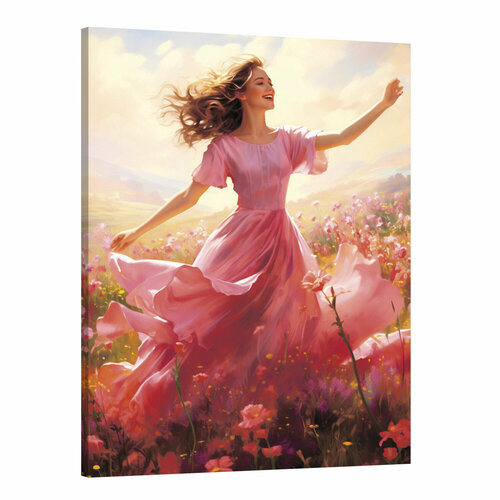 Интерьерная картина 50х70 "Женщина в розовом платье"