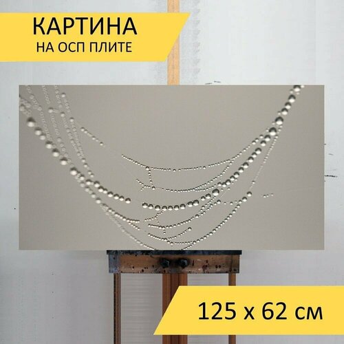 Картина на ОСП 125х62 см. "Вода, жемчуг, капли" горизонтальная, для интерьера, с креплениями